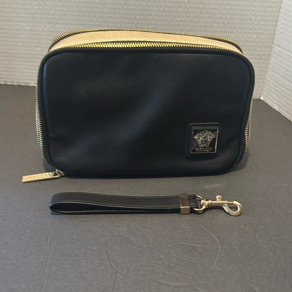 Versace | Bags | Versace Parfums Black Gold Cosmetic Zip Travel Bag ...